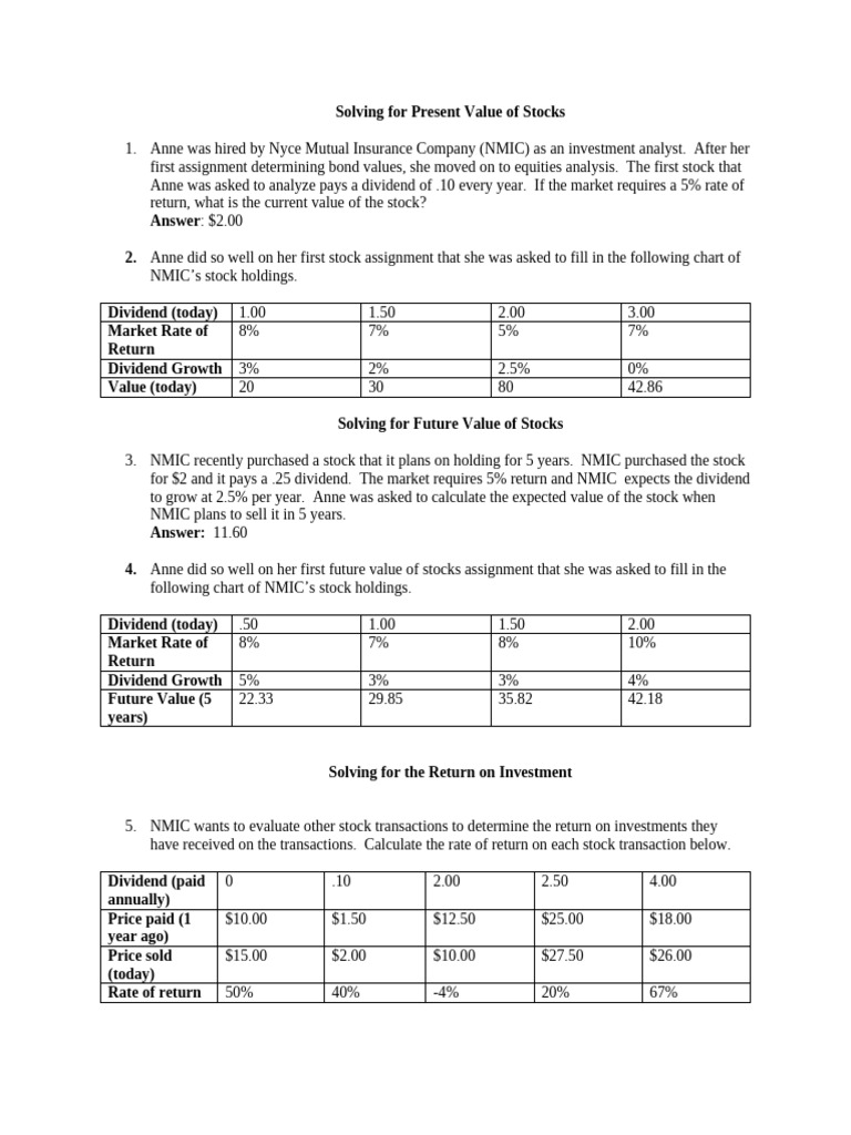 Module 2 Problems Stocks | PDF | Stocks | Dividend