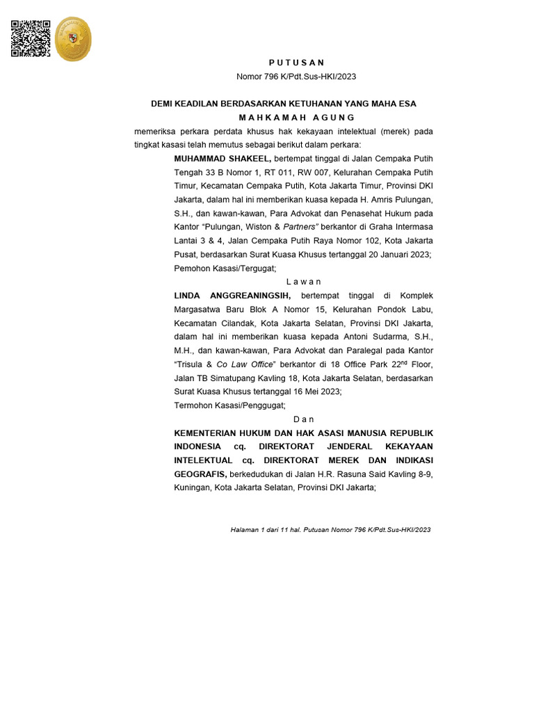Putusan - 796 - K - PDT - Sus-Hki - 2023 - 20231003122907 Umama | PDF
