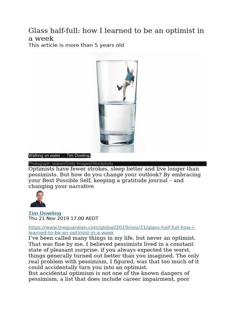 Glass Half-Full - How I Learned To Be An Optimist in A Week (Guardian ...