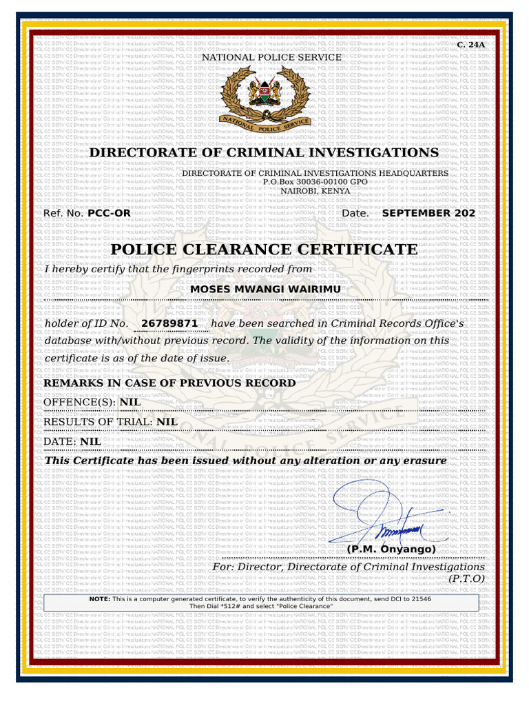 POLICE CLEARANCE CERTIFICATE P0 | PDF
