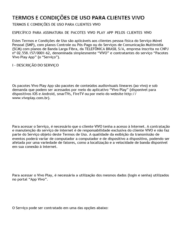 Termos_CHECKOUT_ITV_VIVO_PLAY (2) | PDF | Aplicativo para celular | Internet