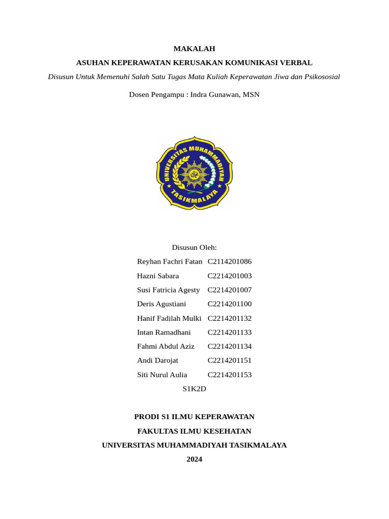 Cover Askep Kerusakan Komunikasi Verbal | PDF