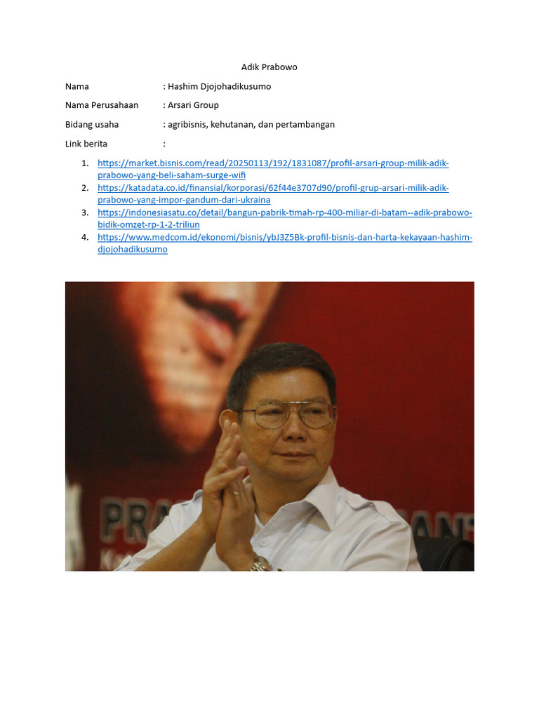 Profil Bisnis Hashim Djojohadikusumo | PDF