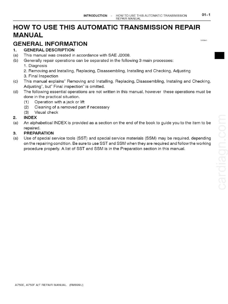 Toyota Land Cruiser Automatic Transmission A750E, A750F (RM999U) | PDF