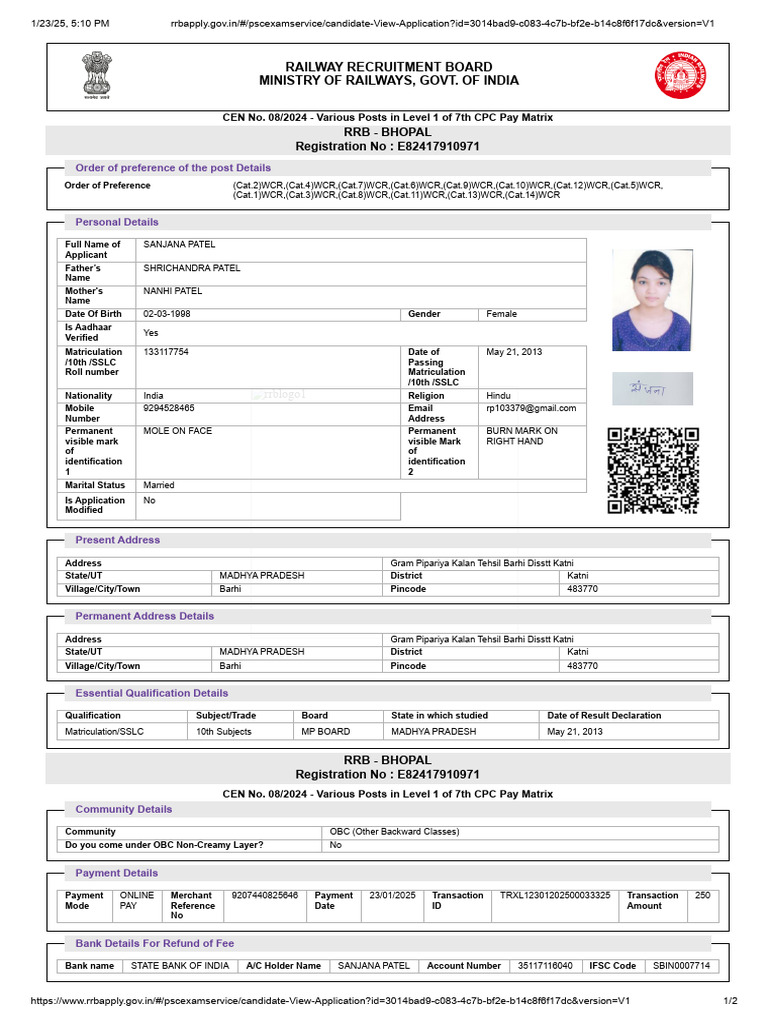 Sanjana Patel Group D Form | PDF