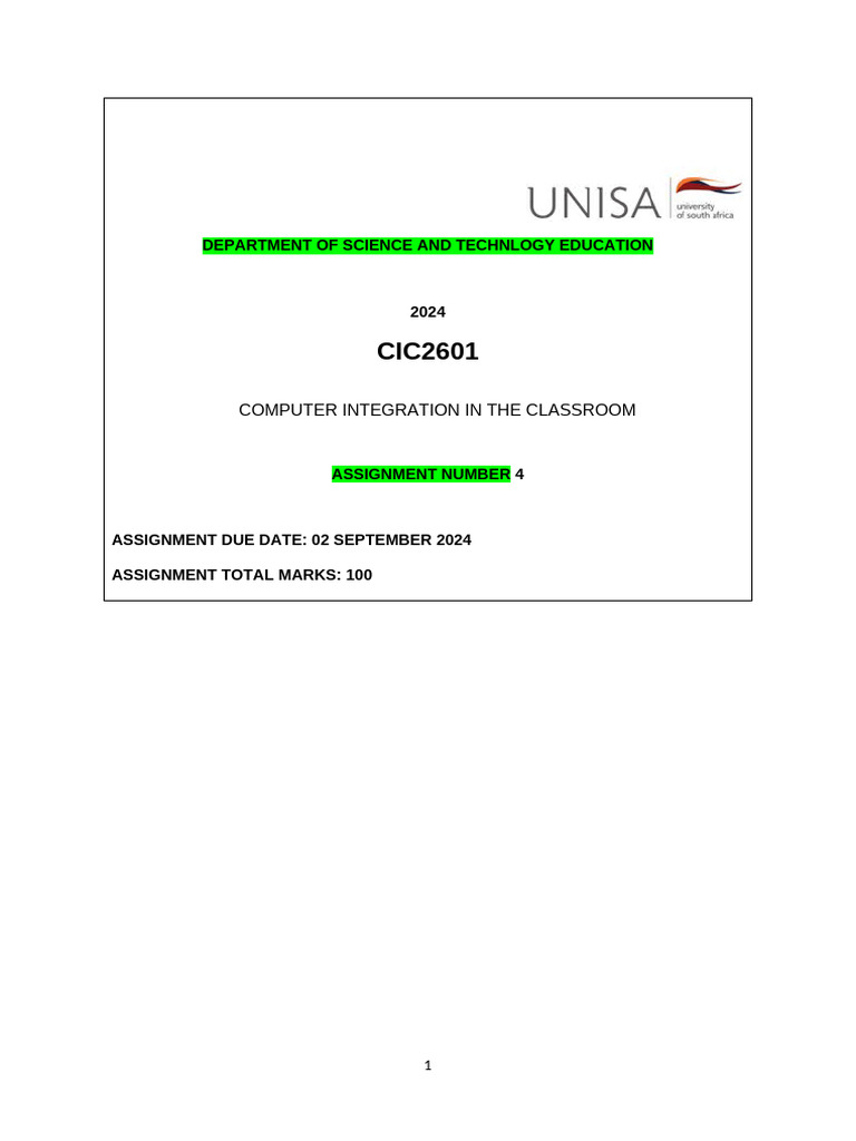CIC2601 Assignment 4 | PDF | Learning | Lesson Plan
