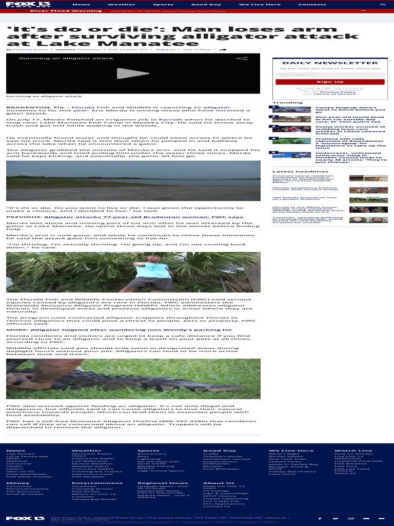 'It's Do or Die' Man Loses Arm After Surviving Alligator Attack at Lake ...