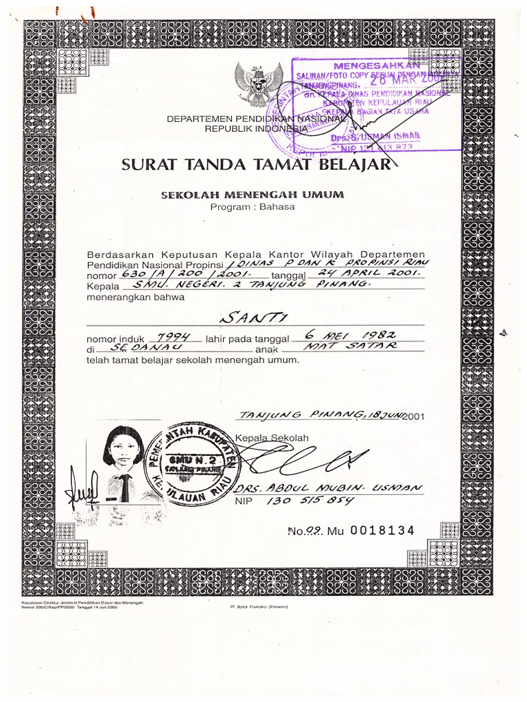 Ijazah Dan Transkrip Santi | PDF