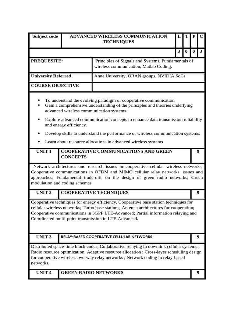 (Syllabus) Advanced Wireless Communication Techniques | PDF | Wireless ...