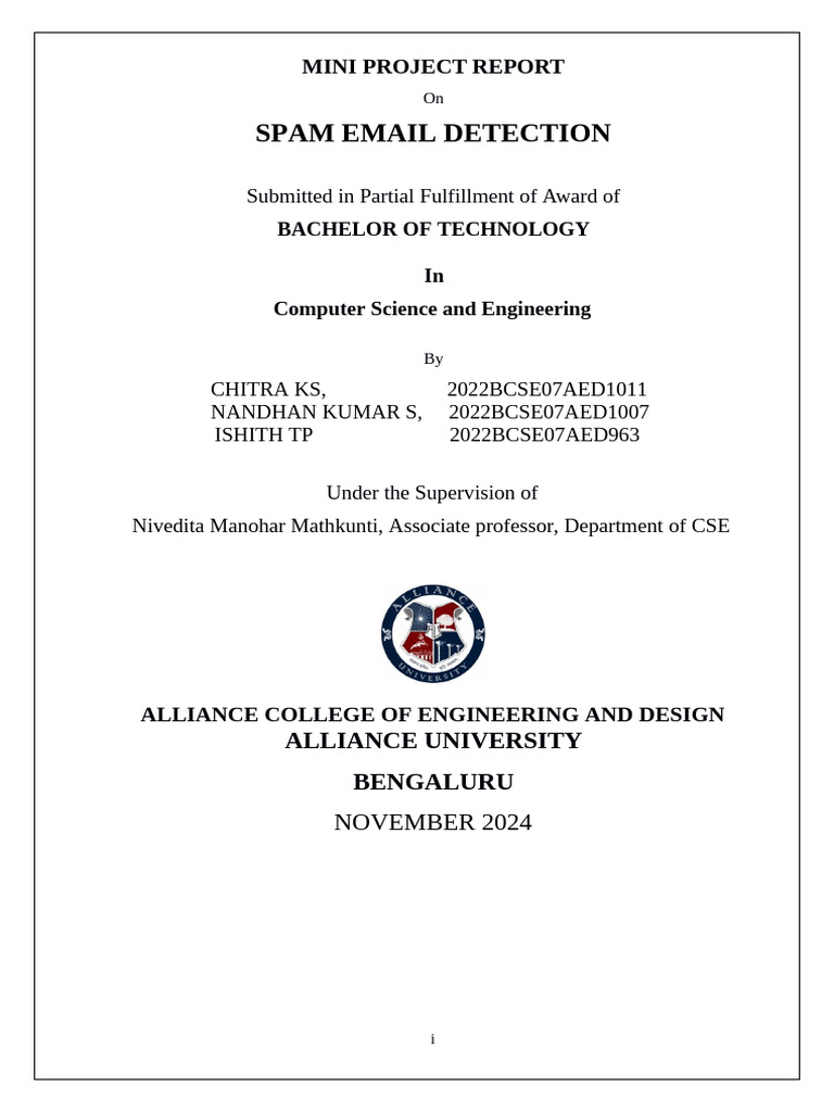 NNDL Mini Project Report | PDF | Email Spam | Spamming