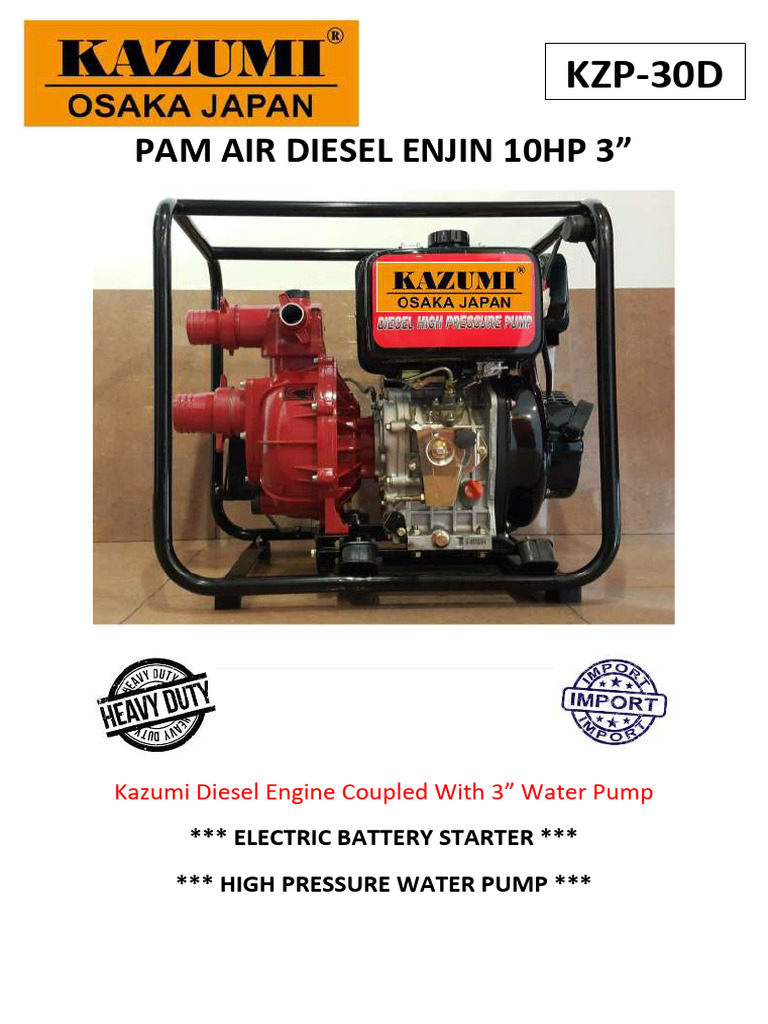 Pam Air Diesel 10HP 3inch KP301 Battery Start KZP-30D | PDF | Pump ...