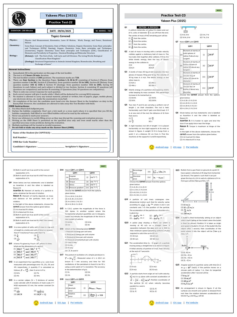 Practice Test 22 _ Test Paper __ Yakeen Plus 2025 - converted | PDF ...