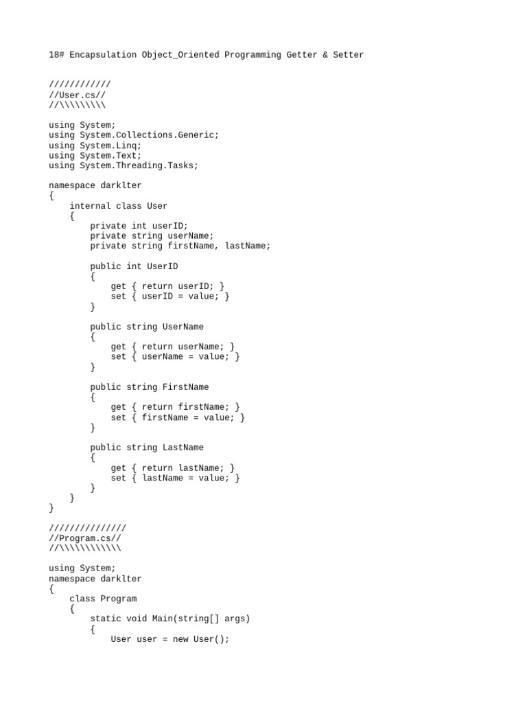 18 Encapsulation Object Oriented Programming Getter And Setter Pdf