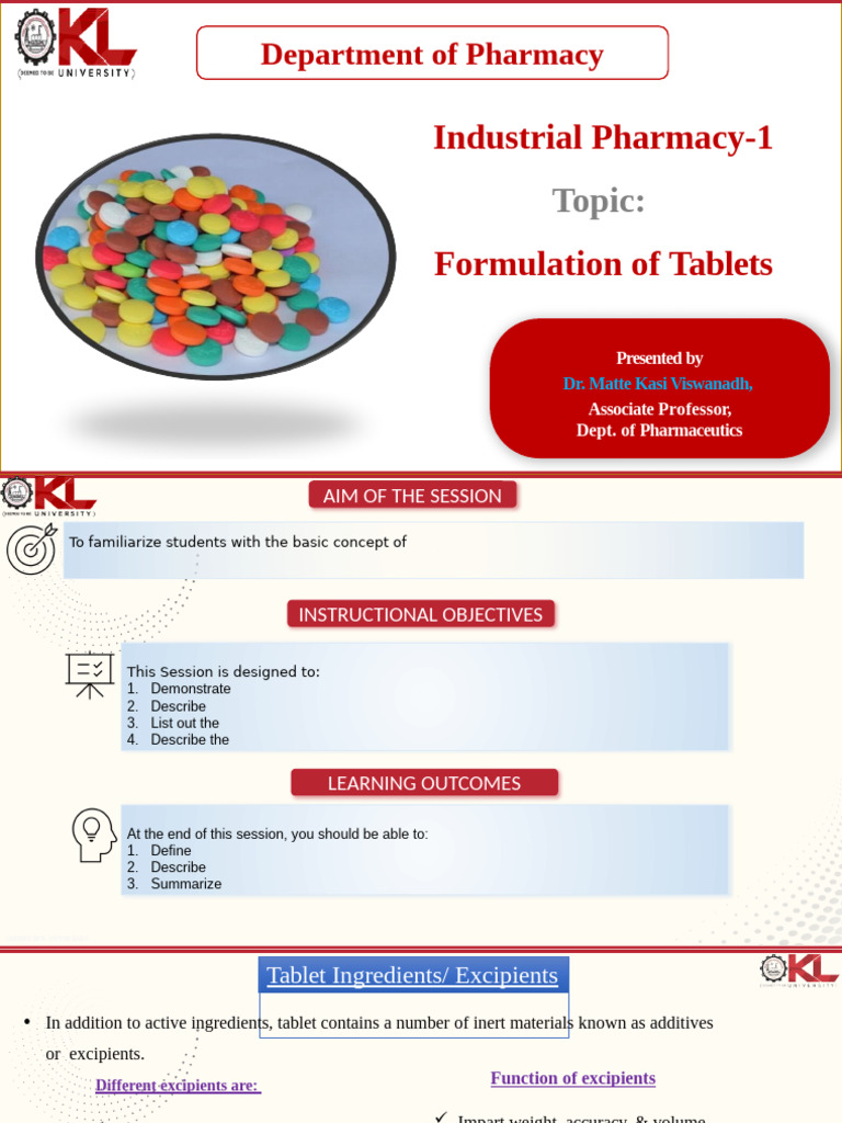 Formulation of Tablets | PDF | Tablet (Pharmacy) | Chemical Substances