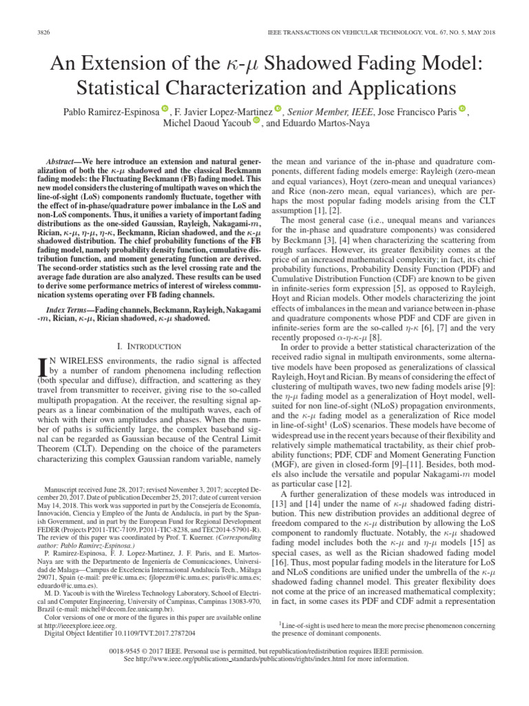 An Extension of The Kappa - Mu Shadowed Fading Model Statistical Characterization and ...