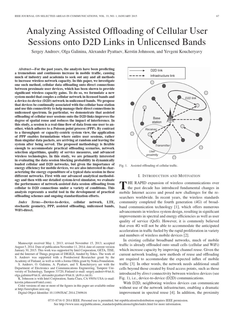 Analyzing Assisted Offloading of Cellular User Sessions Onto D2D Links in Unlicensed Bands | PDF ...