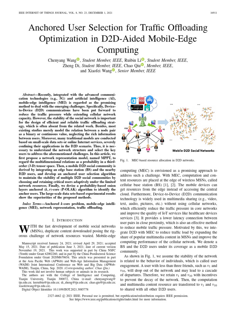 Anchored User Selection For Traffic Offloading Optimization in D2D-Aided Mobile-Edge Computing ...