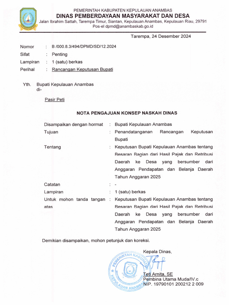 Nota & Telaahan Staf Pengajuan SK Add 2025 | PDF