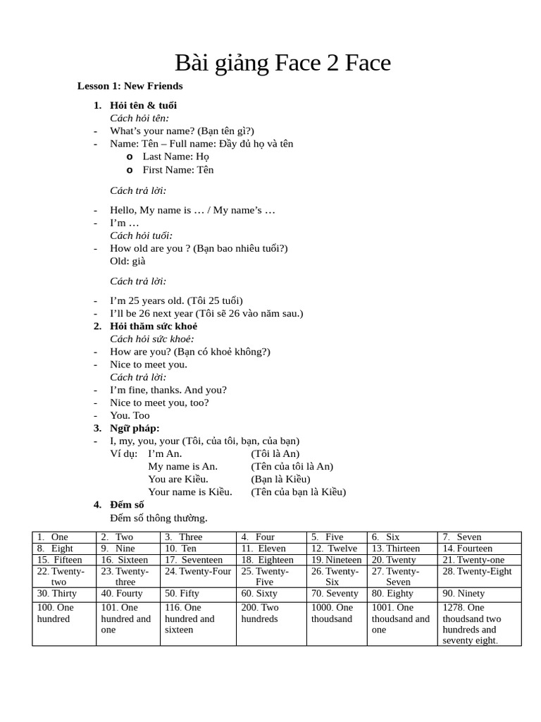 Bài Giảng Face 2 Face | PDF