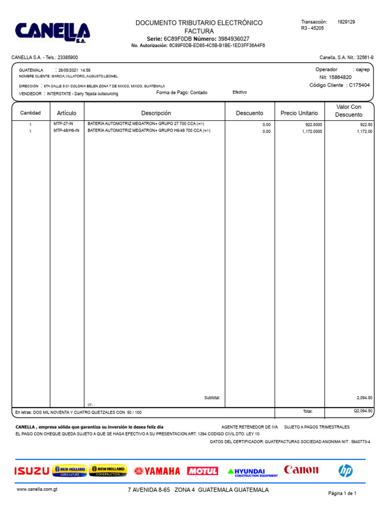 Factura Electrónica Canella S.A. | PDF