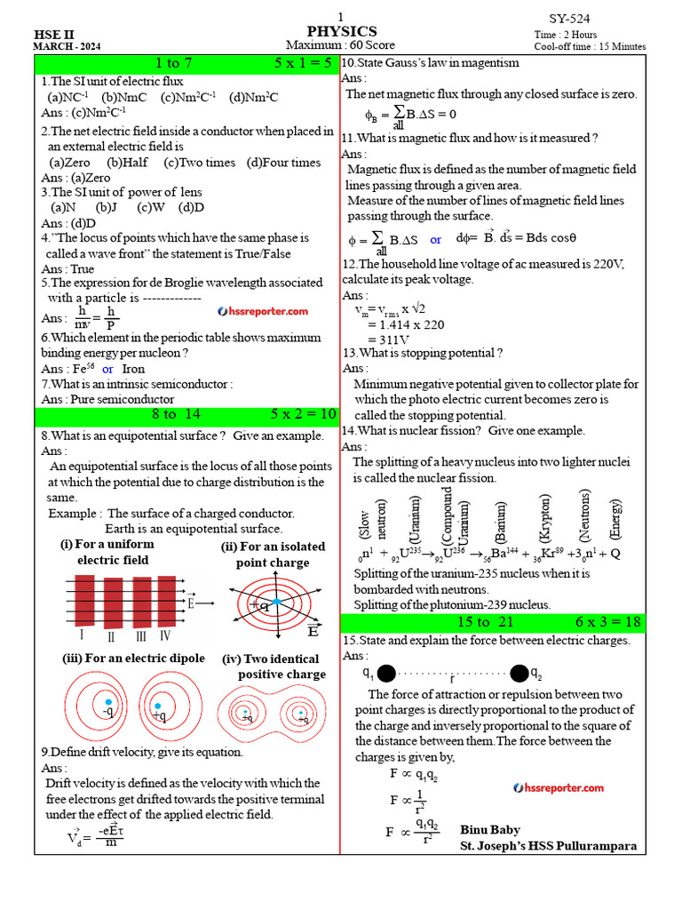 XII PHYSICS QP & ANSWERS - MARCH 2024 - Hssreporter - Com | PDF | Magnetism | Electromagnetic ...