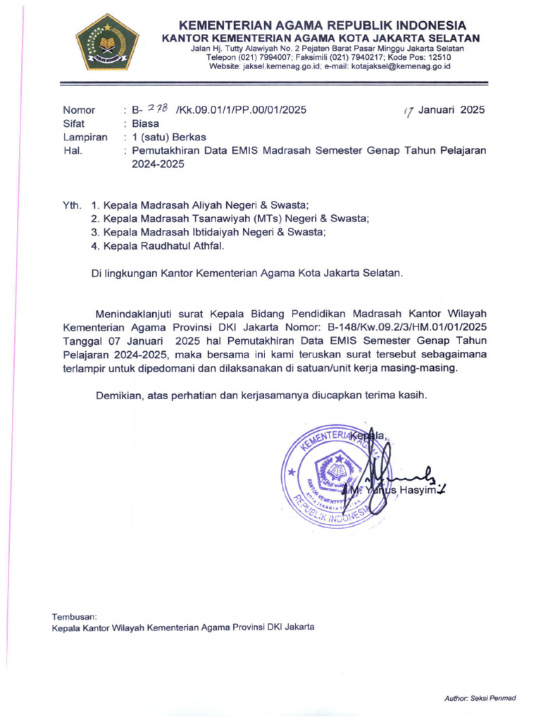 2025 - Pemutakhiran Data Emis Madrasah Semester Genap Tahun Pelajaran ...