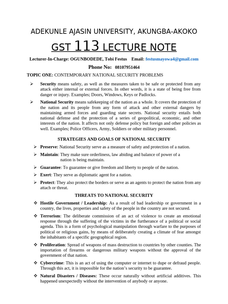 GST 113 Nigeria People and Culture | PDF | Natural Environment | National Security