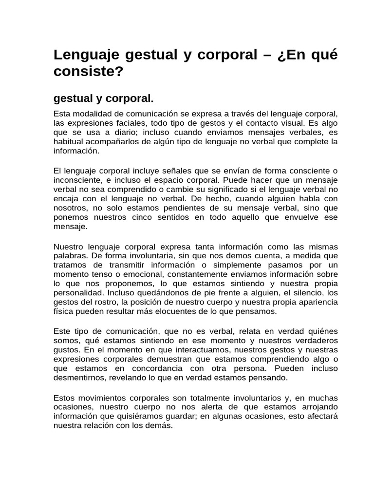 Lenguaje Gestual y Corporal | PDF | Comunicación no verbal | Comunicación