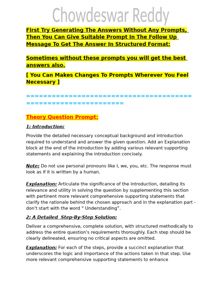 Latest Updated Q&A Answering Prompts | PDF | Concept | Question