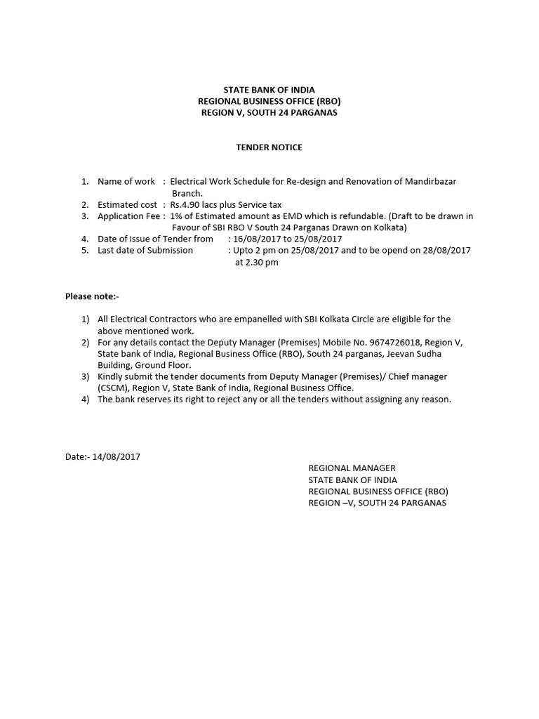 State Bank of India Regional Business Office (Rbo) Region V, South 24 ...