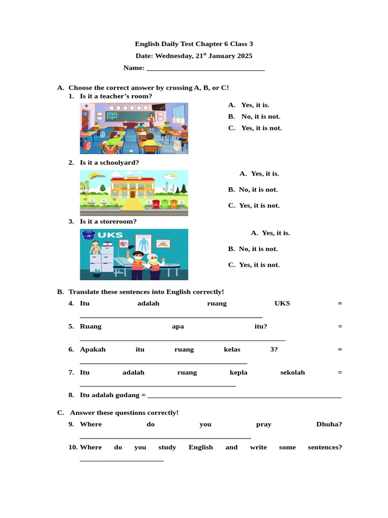 Class 3 English Daily Test Chapter 6 | PDF