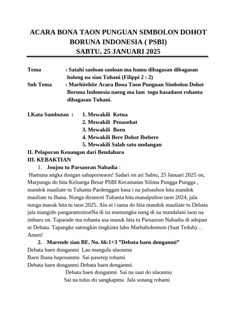 ACARA BONA TAON PUNGUAN SIMBOLON DOHOT BORUNA INDONESIA | PDF