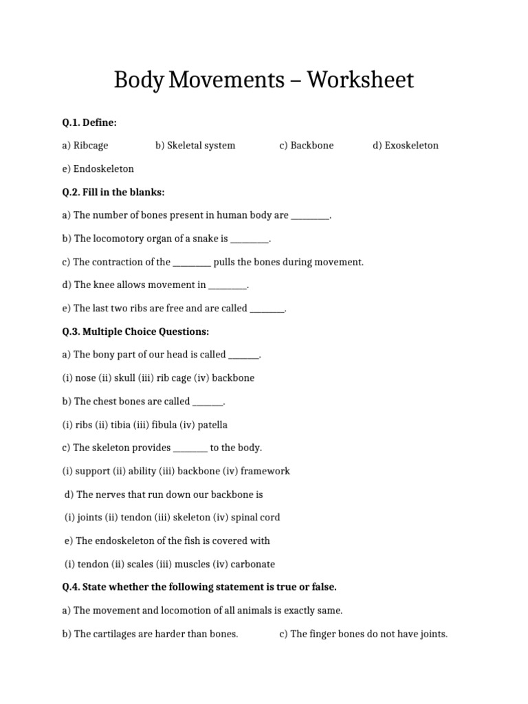 Body Movements - Worksheet | PDF