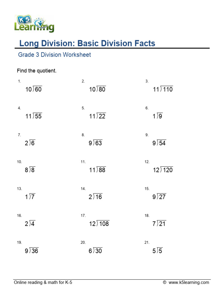 Grade 3 Long Division Basic Facts A | PDF