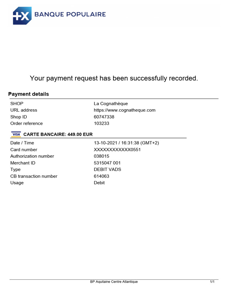 Successful Payment Confirmation | PDF