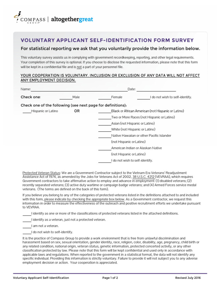 Voluntary Self-Identification Form | PDF
