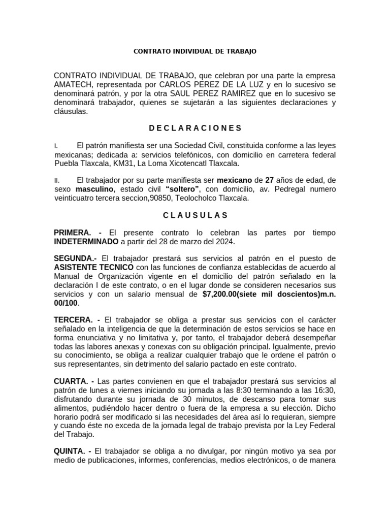 Contrato Laboral | PDF | Salario | Derecho laboral