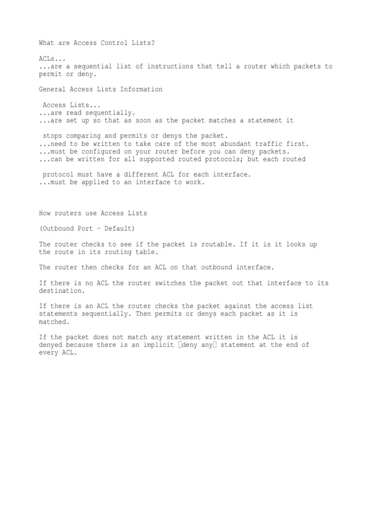 Access Lists Exercises | PDF | Router (Computing) | Internet Protocols