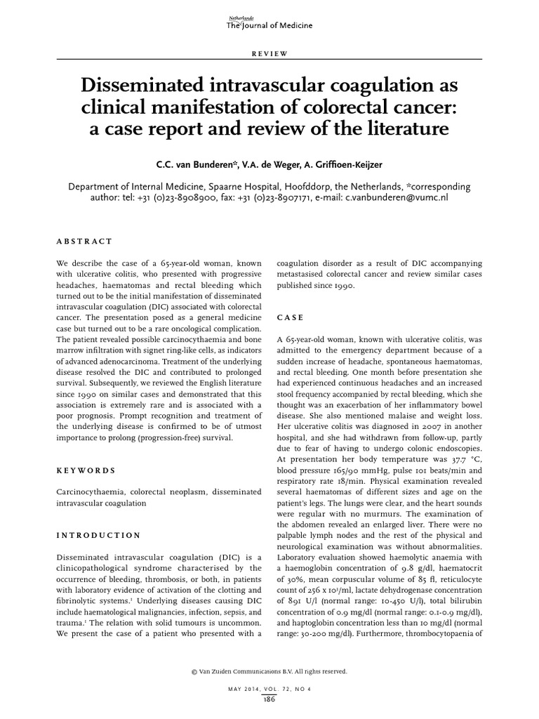 Disseminated Intravascular Coagulation As Clinical Manifestation of ...