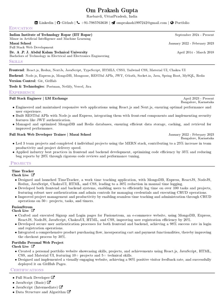 Om Prakash Gupta - Resume | PDF | Java Script | Computing