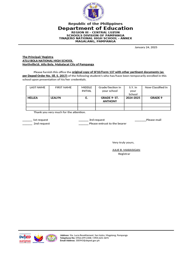 Request Form 137 NEW | PDF
