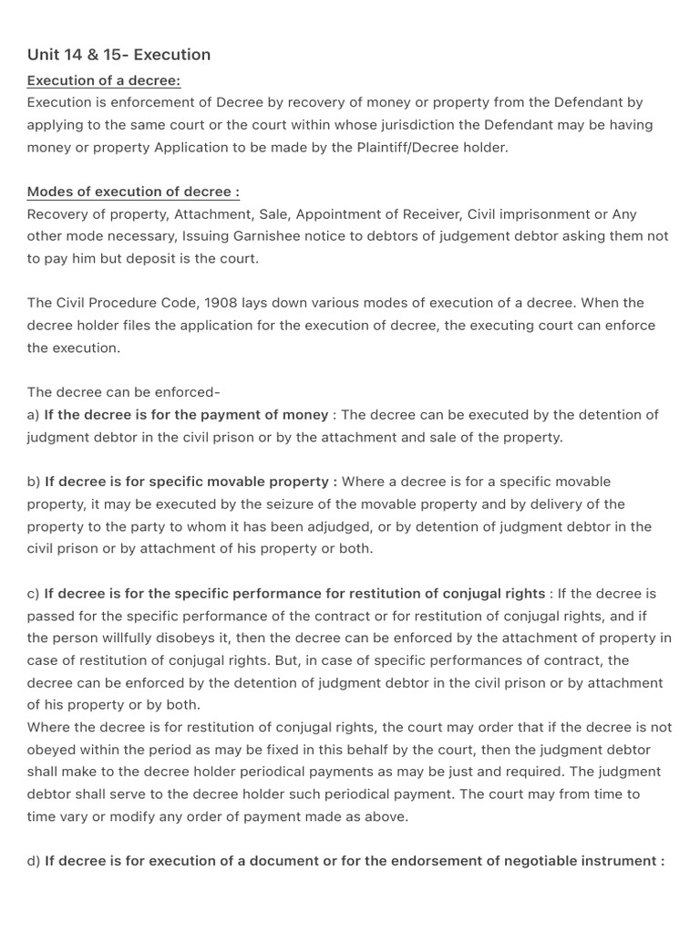 Unit 14 & 15- Execution | PDF | Garnishment | Judgment (Law)