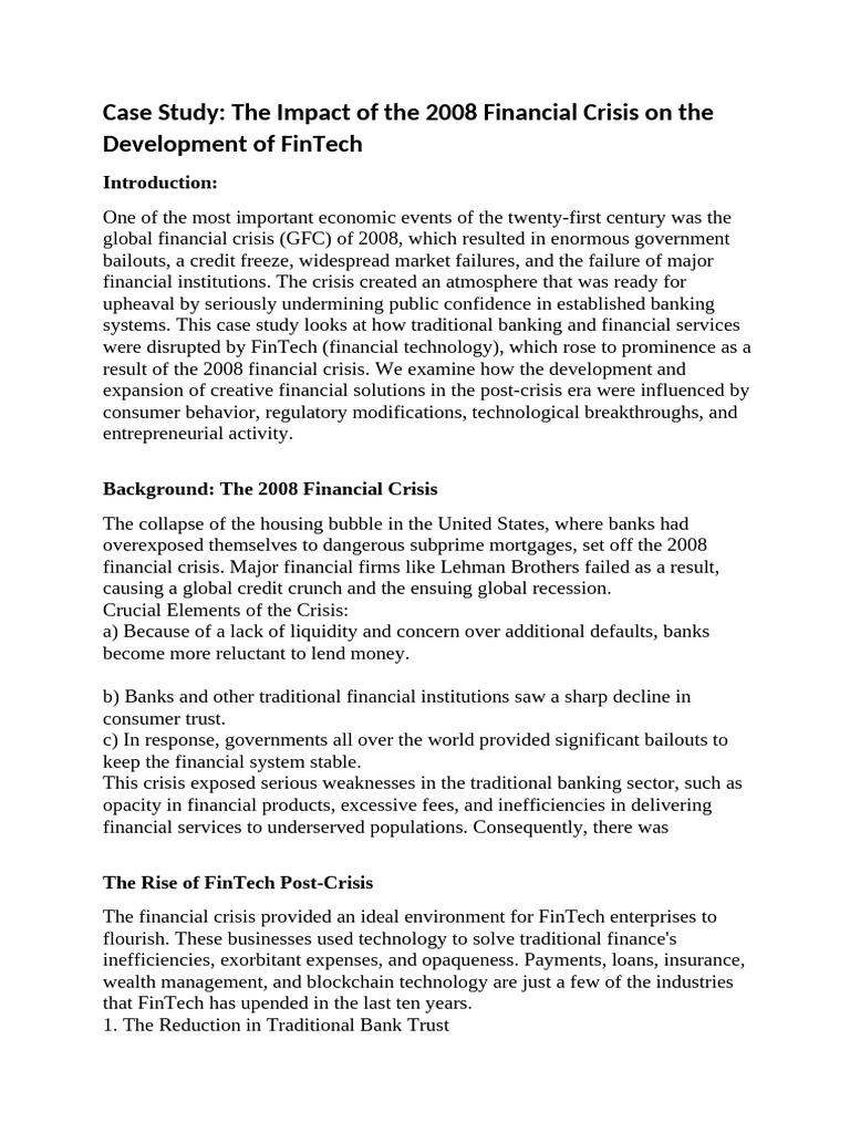 FinTech Growth After the 2008 Crisis | PDF | Banks | Financial Crises