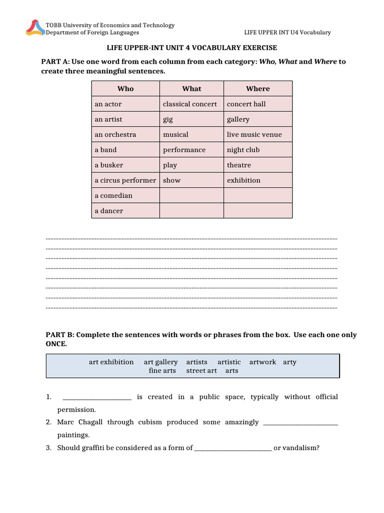 U4 Vocabulary | PDF | The Arts