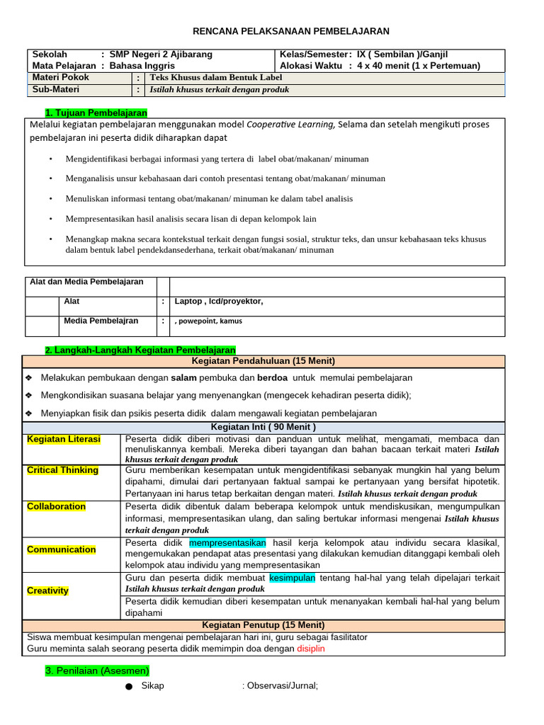 RPP BAB 3 Label | PDF