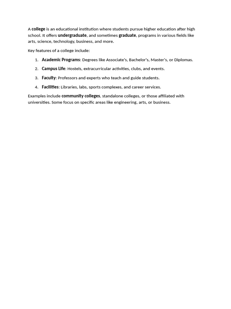 Overview of College Education and Features | PDF