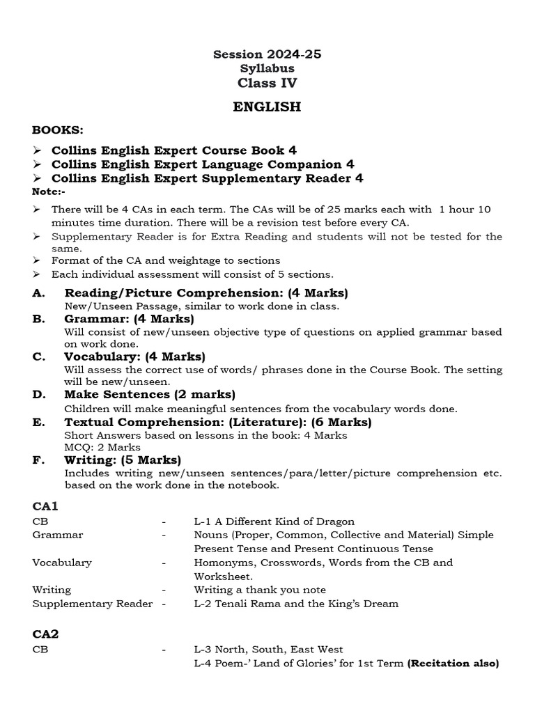 Class IV Syllabus CHD 2024 25 New | PDF | Reading Comprehension | Origami