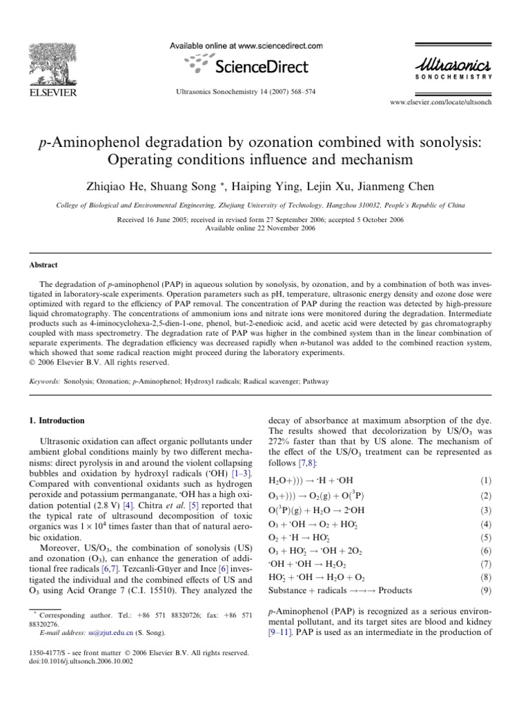 PAP Degradation by Sonolysis and Ozonation | PDF | Gas Chromatography ...
