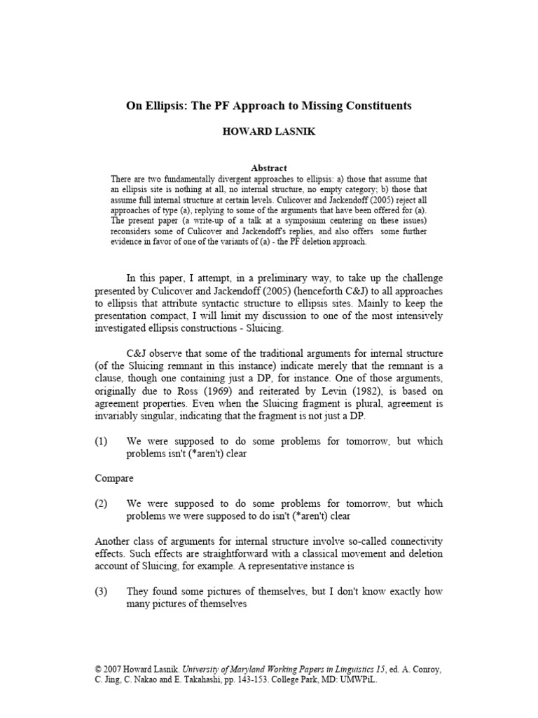 Lasnik sluicing | PDF | Linguistics | Language Mechanics