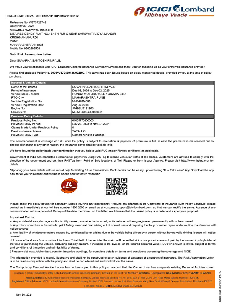 3005 A 370459136 00 B00MH14HB4508 | PDF | Insurance | Pro Rata